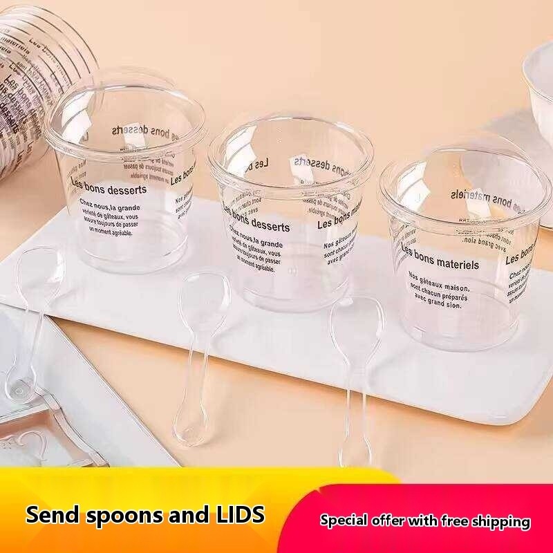 Disposable Wood Sawdust Cake with Lid Yogurt Pudding Sundae Double Skin ...