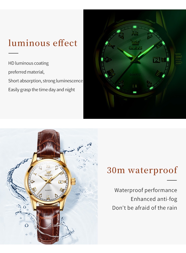 OLEVS Watch For Women Waterproof Original Quartz Leather Strap Relo ...