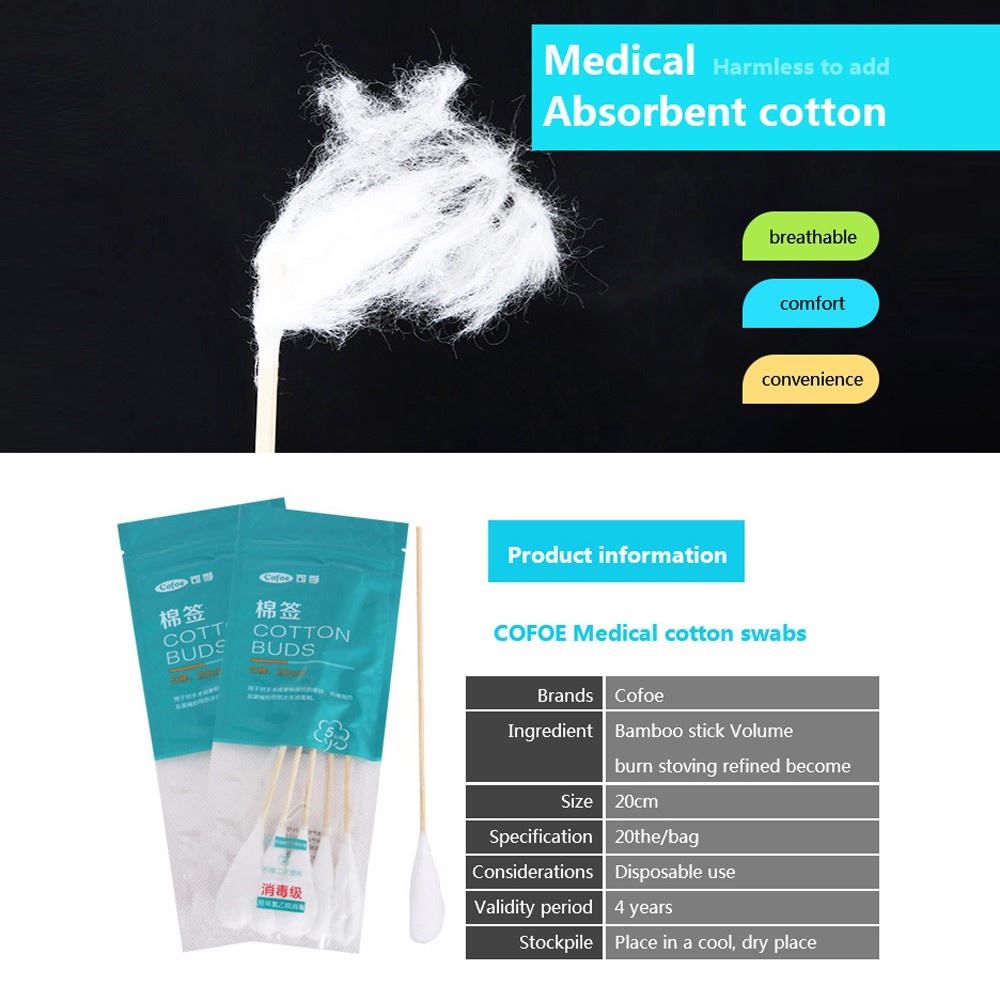 Cofoe Cotton Swabs Bamboo Sterile Big Head ultra-long 20cm cotton swab ...