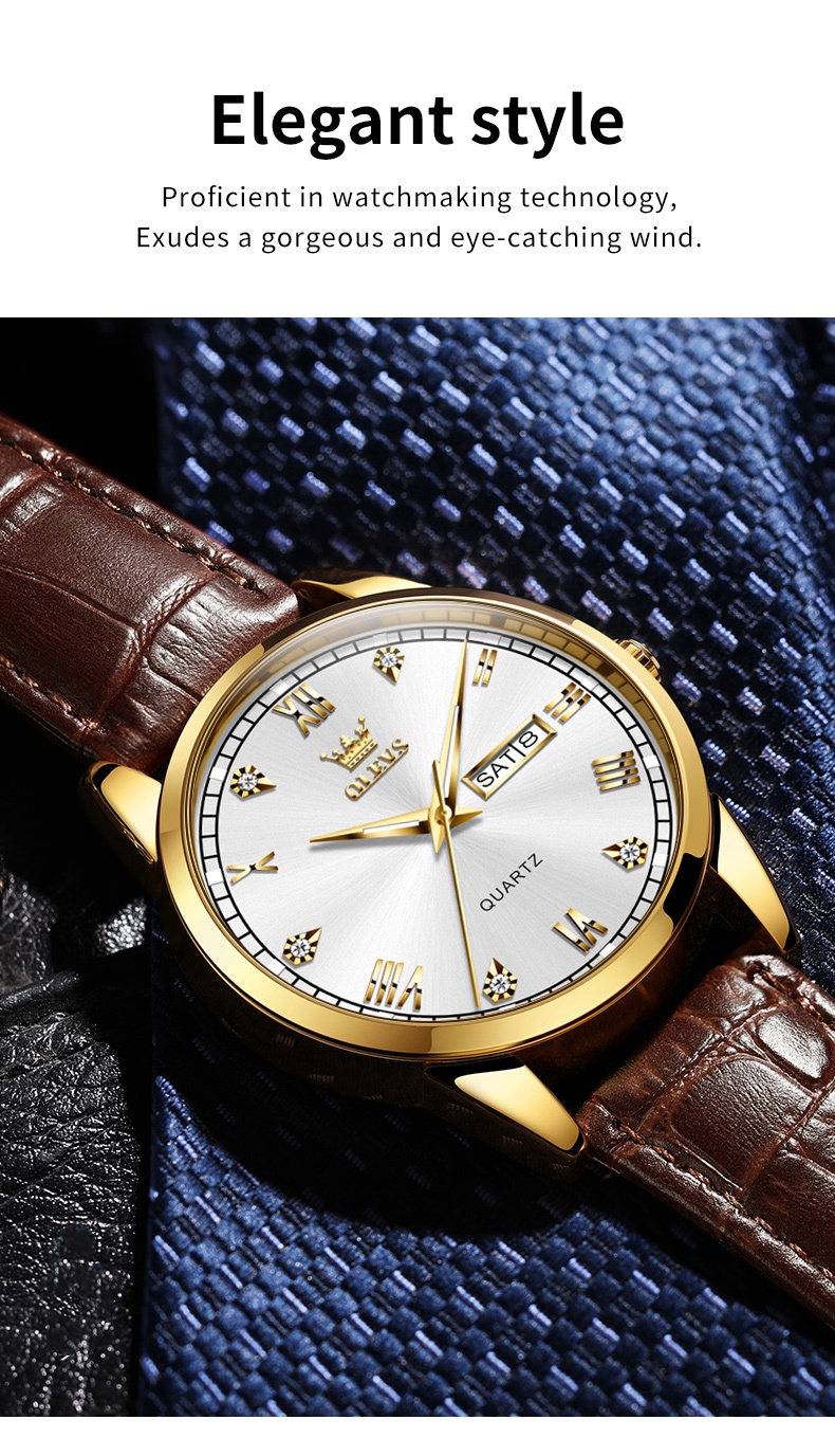OLEVS Watch For Man Waterproof Original Leather Strap With Box Luxury ...