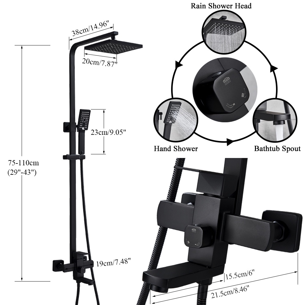 FIDEDI Shower Set 4 in 1 Stainless Steel Hot and Cold Black Shower with ...