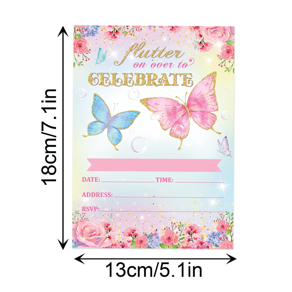 10pc/lot Spring Colorful Butterfly Invitation Cards Theme Kids Birthday ...