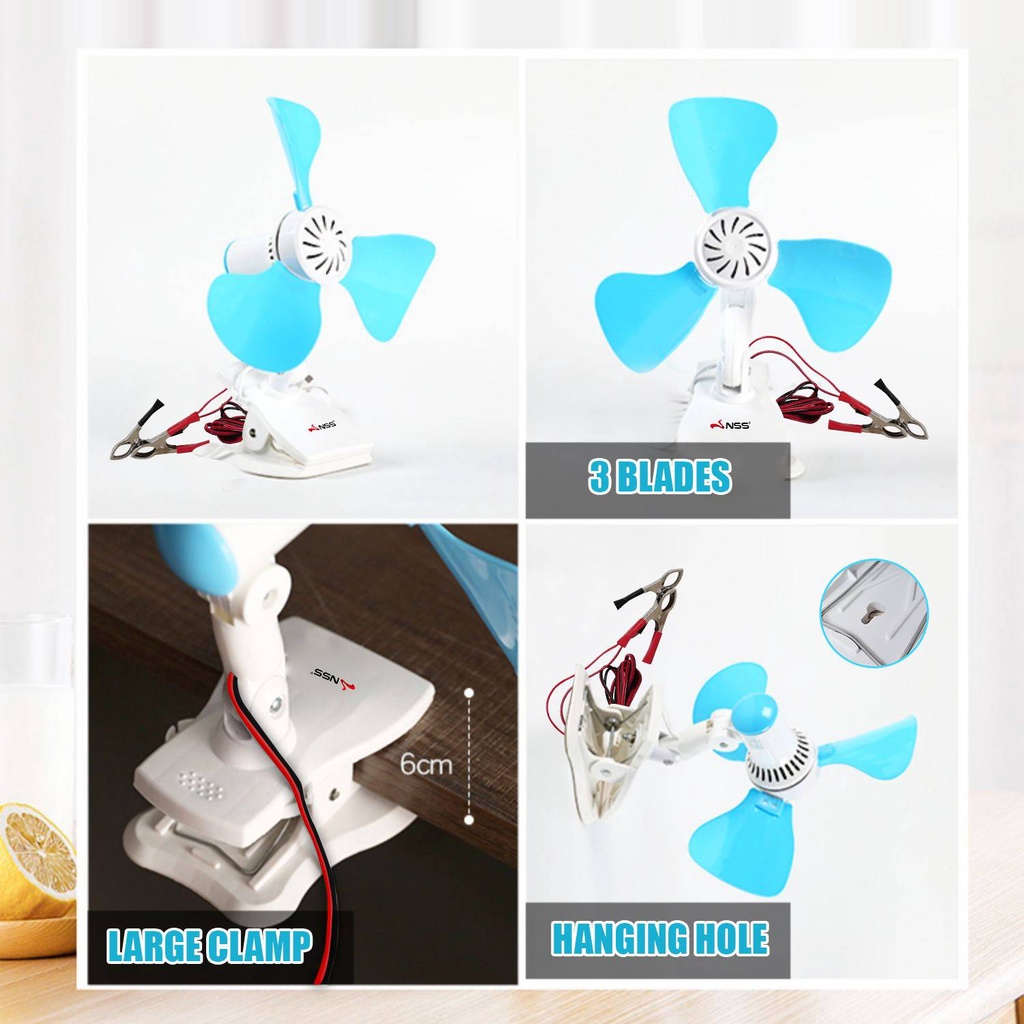 NSS Fan Electric Clip Fan Portable DC 12V 15W 3 blends Rechargeable ...