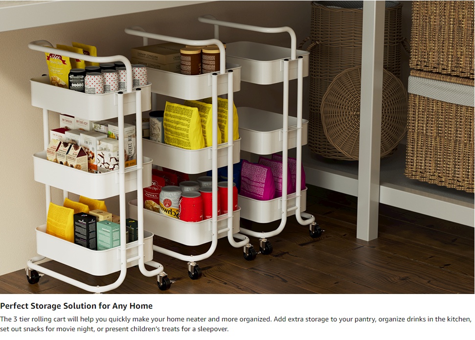 Sunlife 3 Tier Kitchen Trolley Cart Bathroom Storage Cart Rack Rolling ...