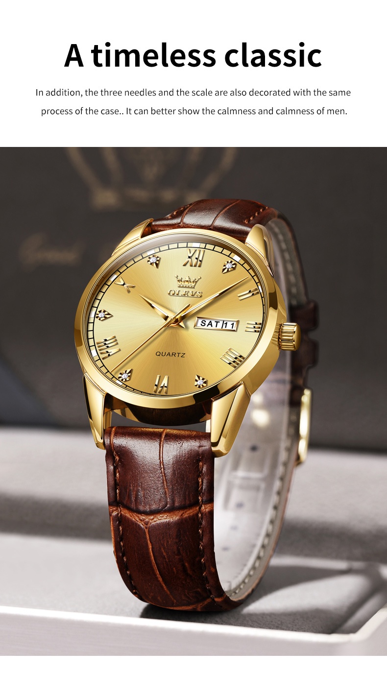 OLEVS Watch For Man Waterproof Original Leather Strap With Box Luxury ...
