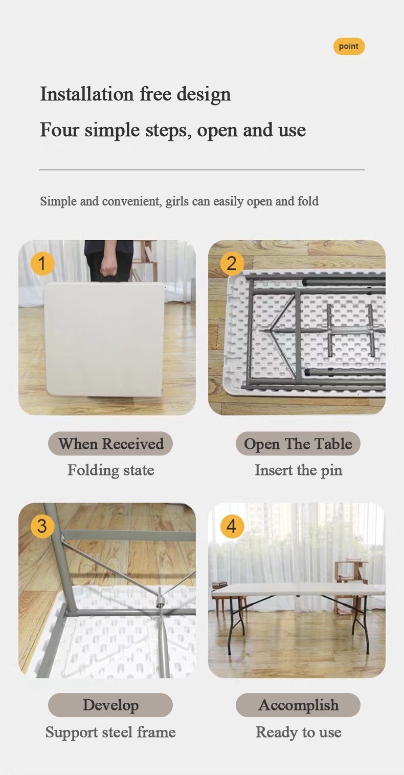 VOVOVA Heavy Duty Folding table 4ft 6ft White/brown Outdoor Dining ...