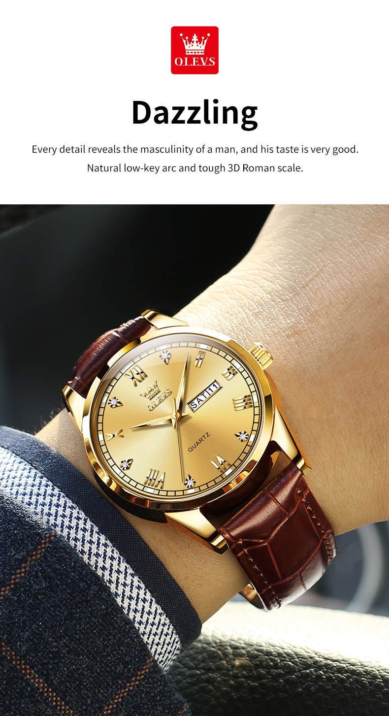 OLEVS Watch For Man Waterproof Original Leather Strap With Box Luxury ...
