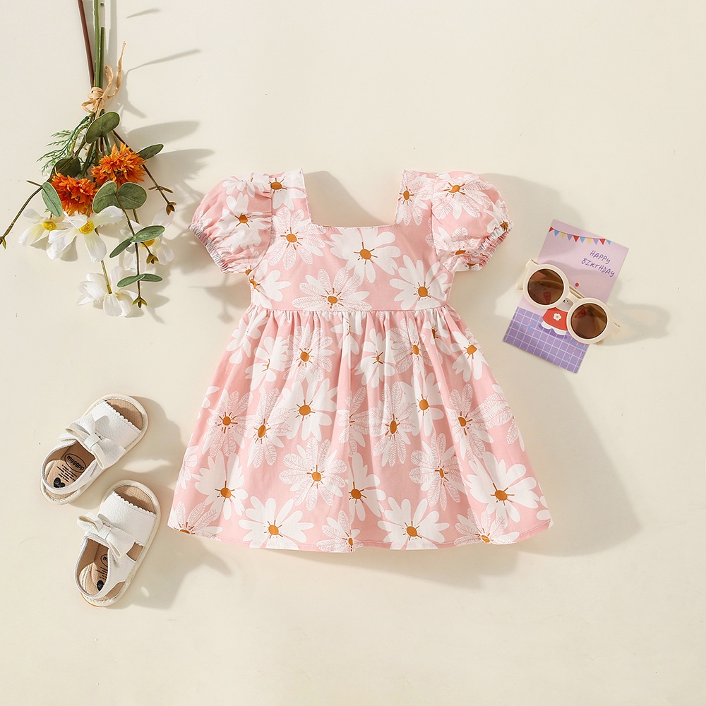 Summer New White Small Daisy Print Baby Girl Dress Pure Color Bow Sweet ...