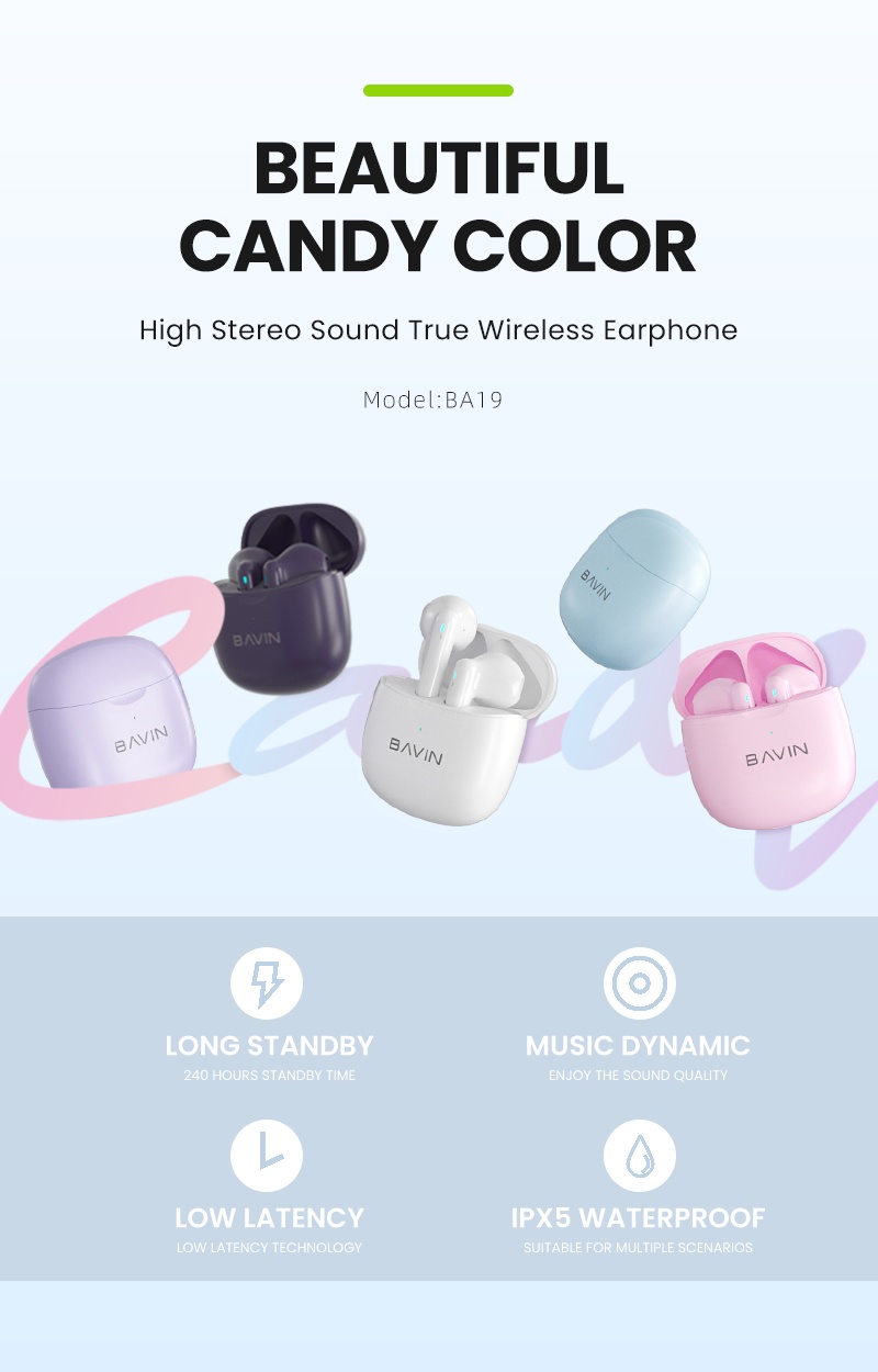 BAVIN BA19 TWS Bluetooth Earphone High Stereo Sound Wireless Earphones ...