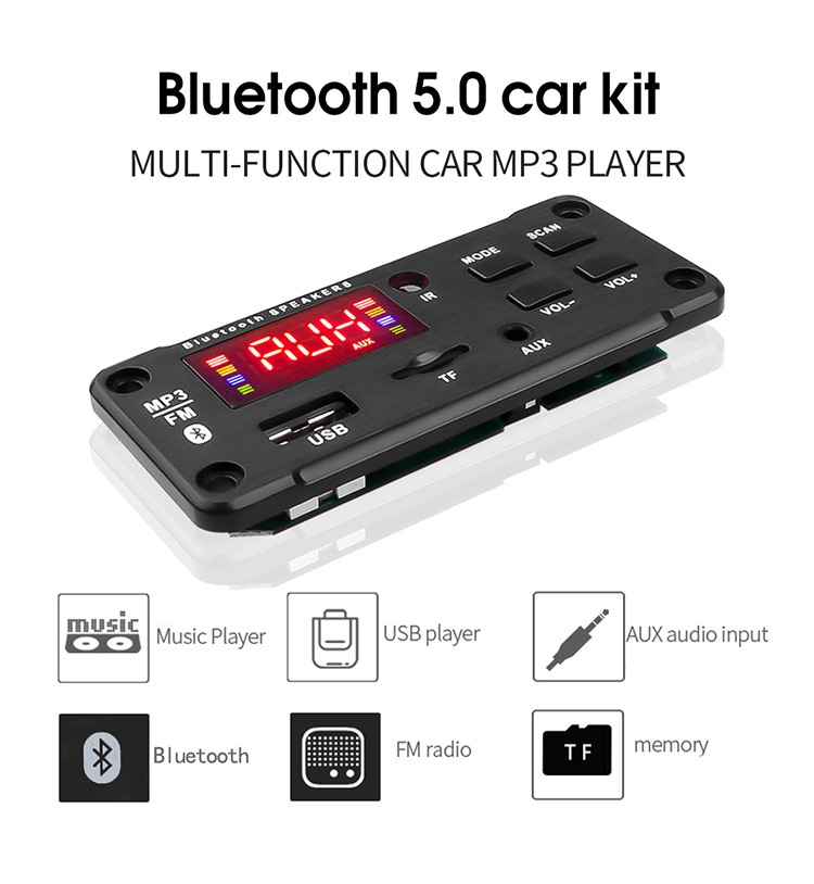 12V Bluetooth 5.0 Car Audio Decoder MP3 Module Audio Speaker Board ...