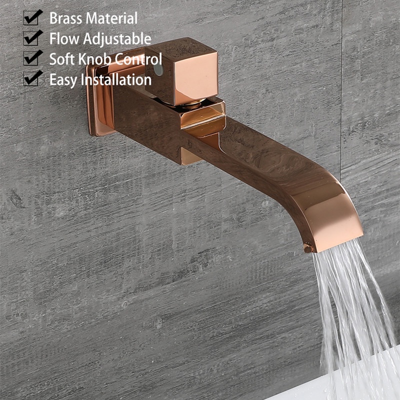 Brass Only Cold Water Faucet Wall Mounted Gold Brushed Basin Tap Square ...