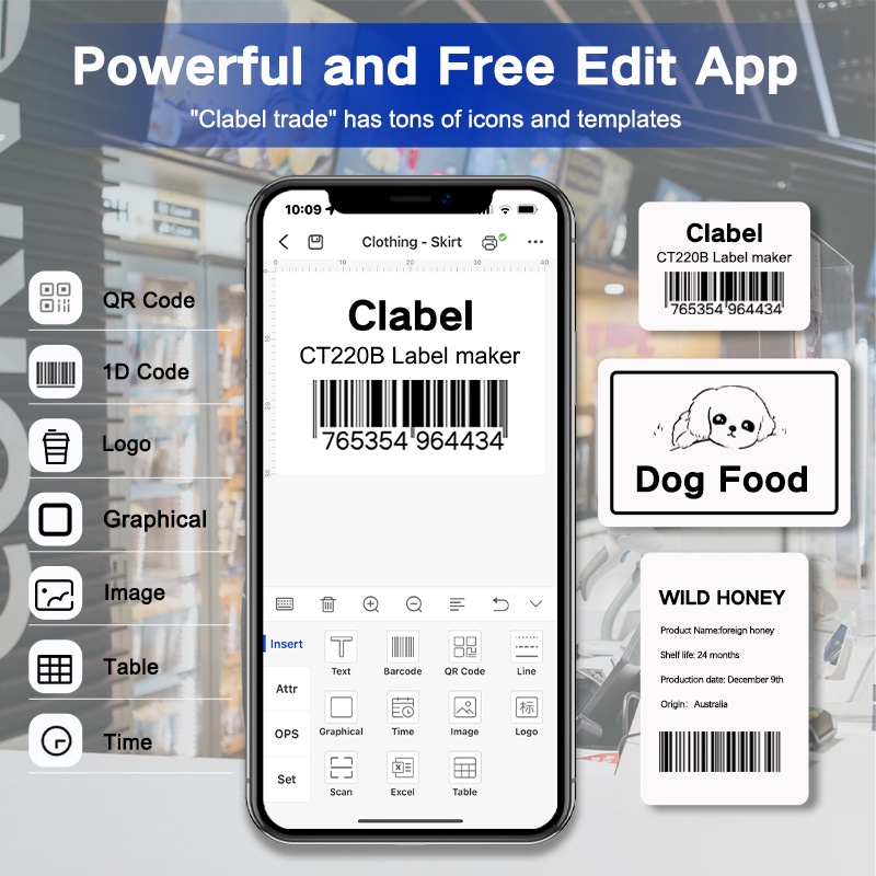 CLABEL 220B Price Tag Labeller Label Maker Printer Black Portable Bluetooth Sticker Label ...