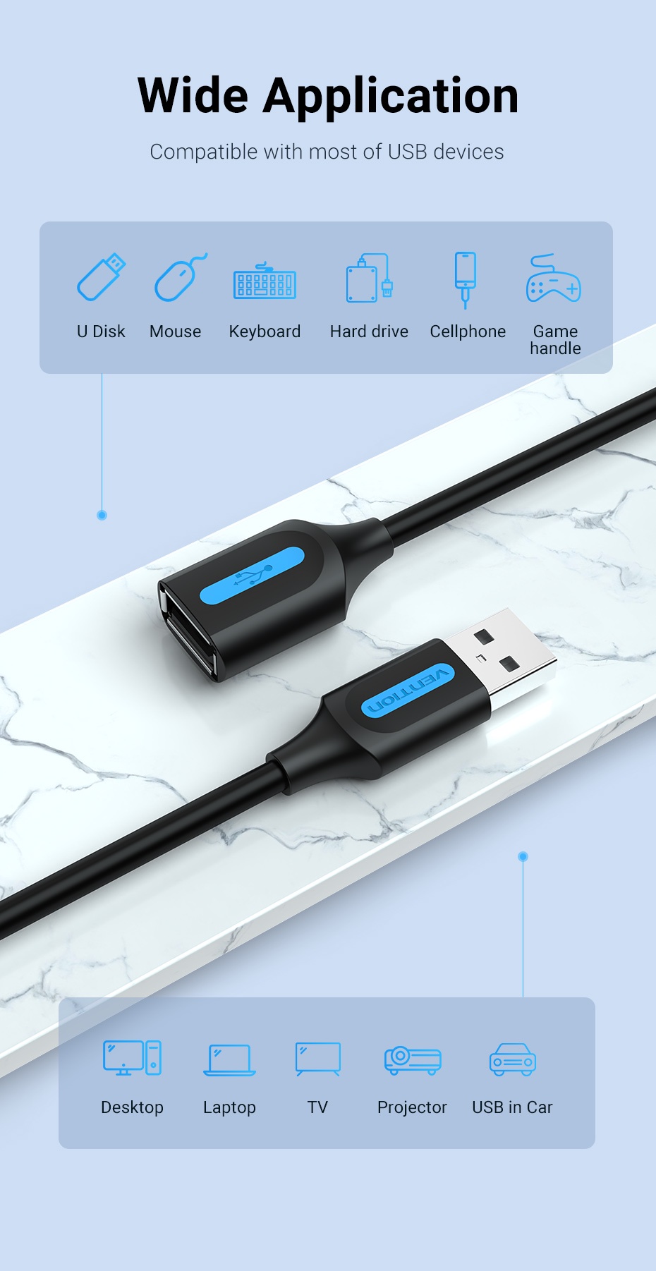 Vention USB 3.0/2.0 Extension Cable 5Gbps for Hard Drive TV Xbox Laptop ...