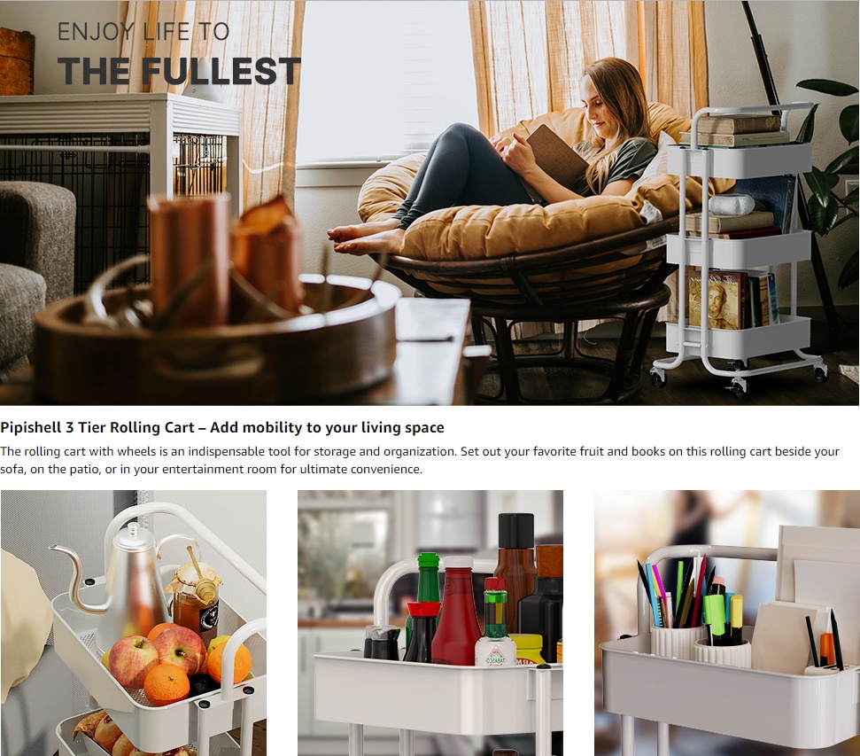 Sunlife 3 Tier Kitchen Trolley Cart Bathroom Storage Cart Rack Rolling ...