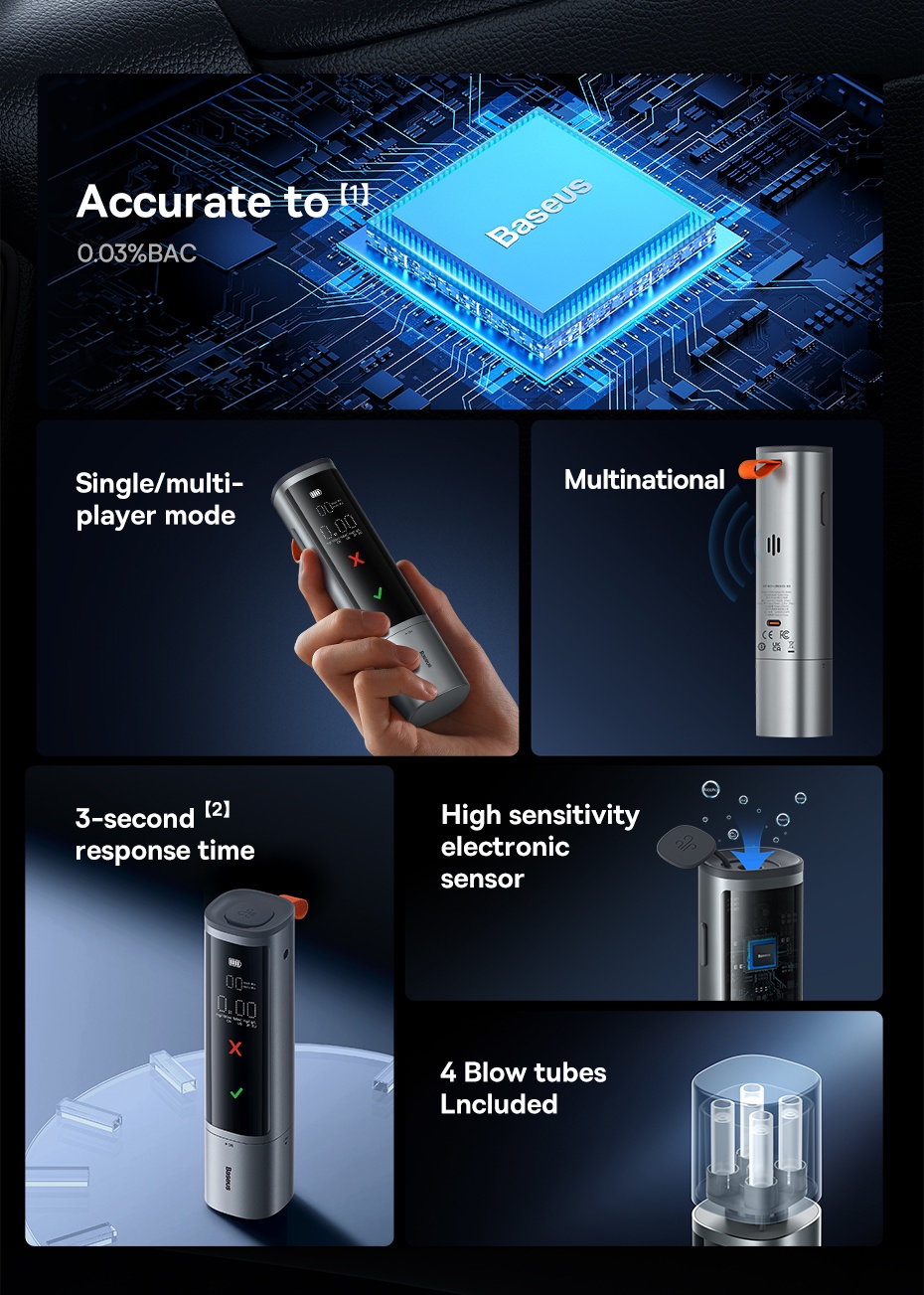 Baseus High Accuracy Alcohol Tester Breathalyzer Alcometer Alcotest ...