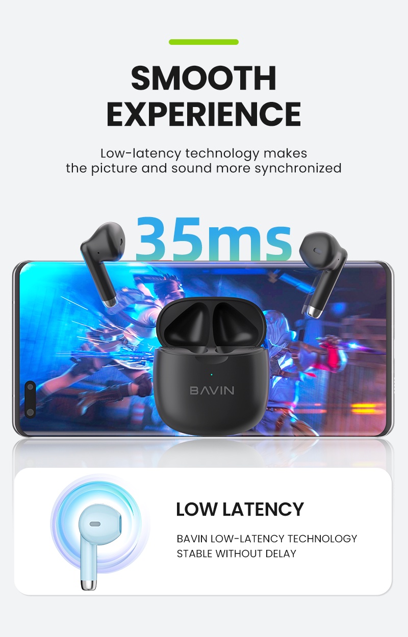 BAVIN BA19 TWS Bluetooth Earphone High Stereo Sound Wireless Earphones ...