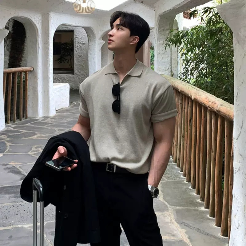 【4 Color】Korean style Summer Plain knitted POLO shirt For Men short ...