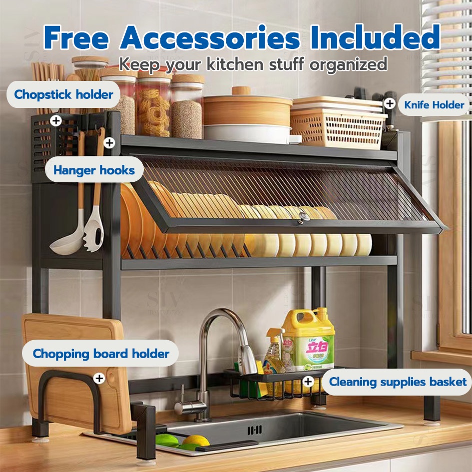 Jiditech Dish Cabinet Rack Over-The-Sink Drainer With Cover Plate ...