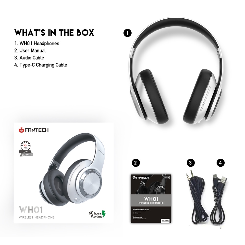 Fantech WH01 WHITE Wireless Noise Cancellation Dual Mode Headset ...