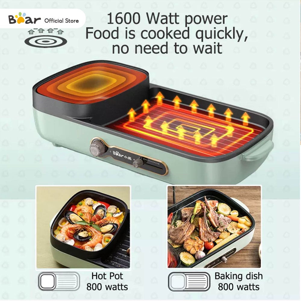 GAABOR x BEAR 2 in 1 Multi cooker with BBQ Grill 3L Shabu-Shabu 380mm ...