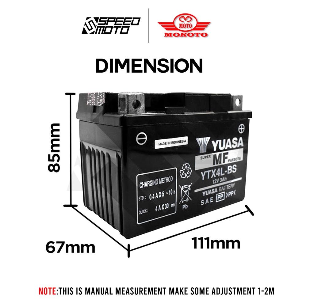 ORIGINAL YUASA BATTERY YTX4L-BS MOTORCYCLE BATTERY (MF4L-B) | Shopee ...