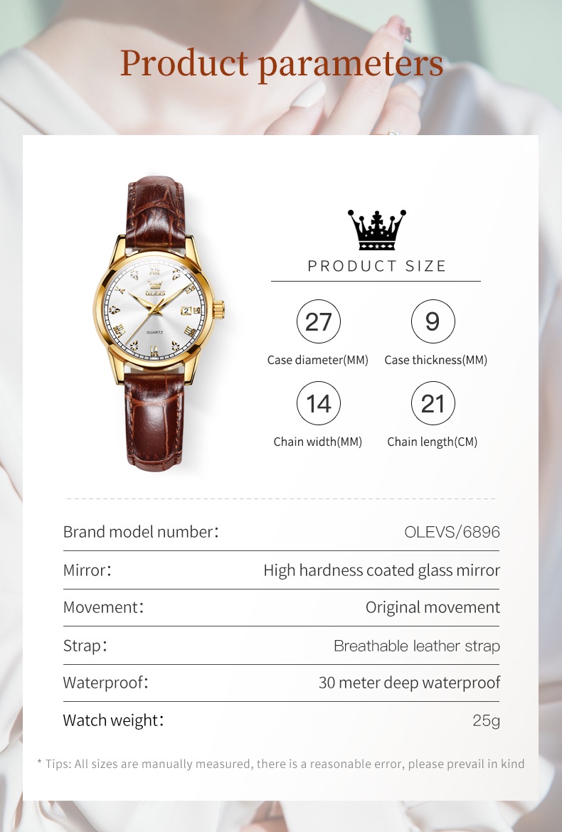 OLEVS Watch For Women Waterproof Original Quartz Leather Strap Relo ...