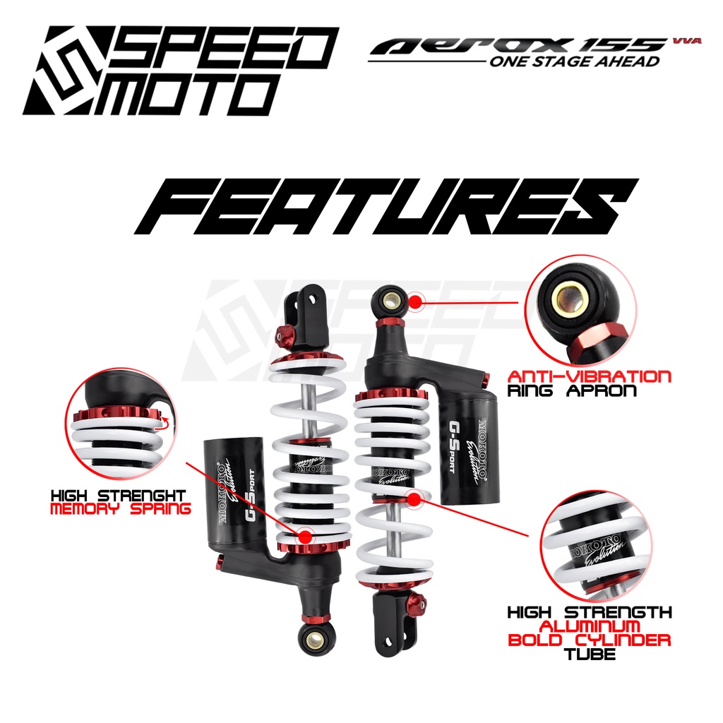 MOKOTO YAMAHA NMAX V2,V2.1 / AEROX V2,V1 REAR SHOCK GAS ABSORBER W ...