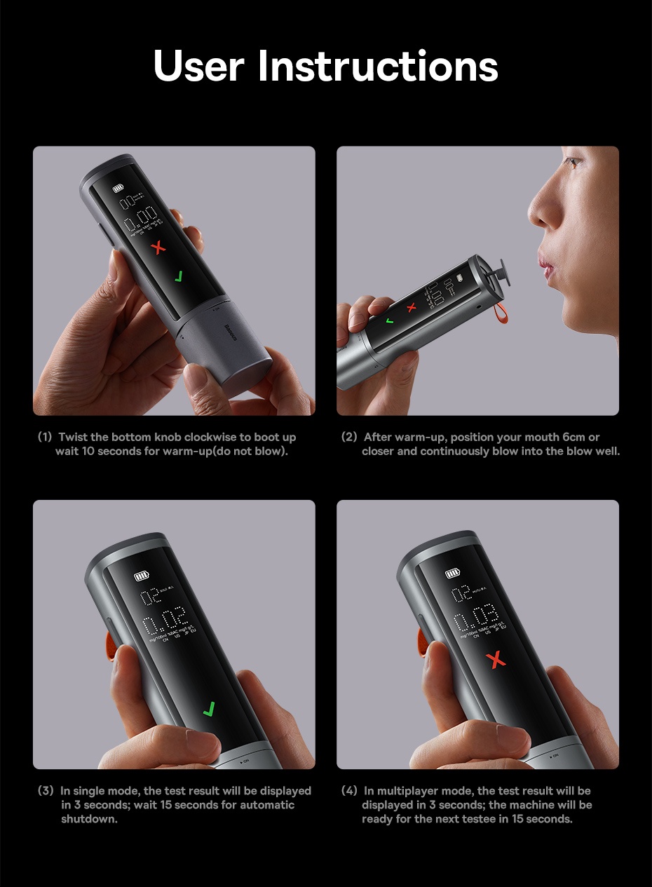 Baseus High Accuracy Alcohol Tester Breathalyzer Alcometer Alcotest ...