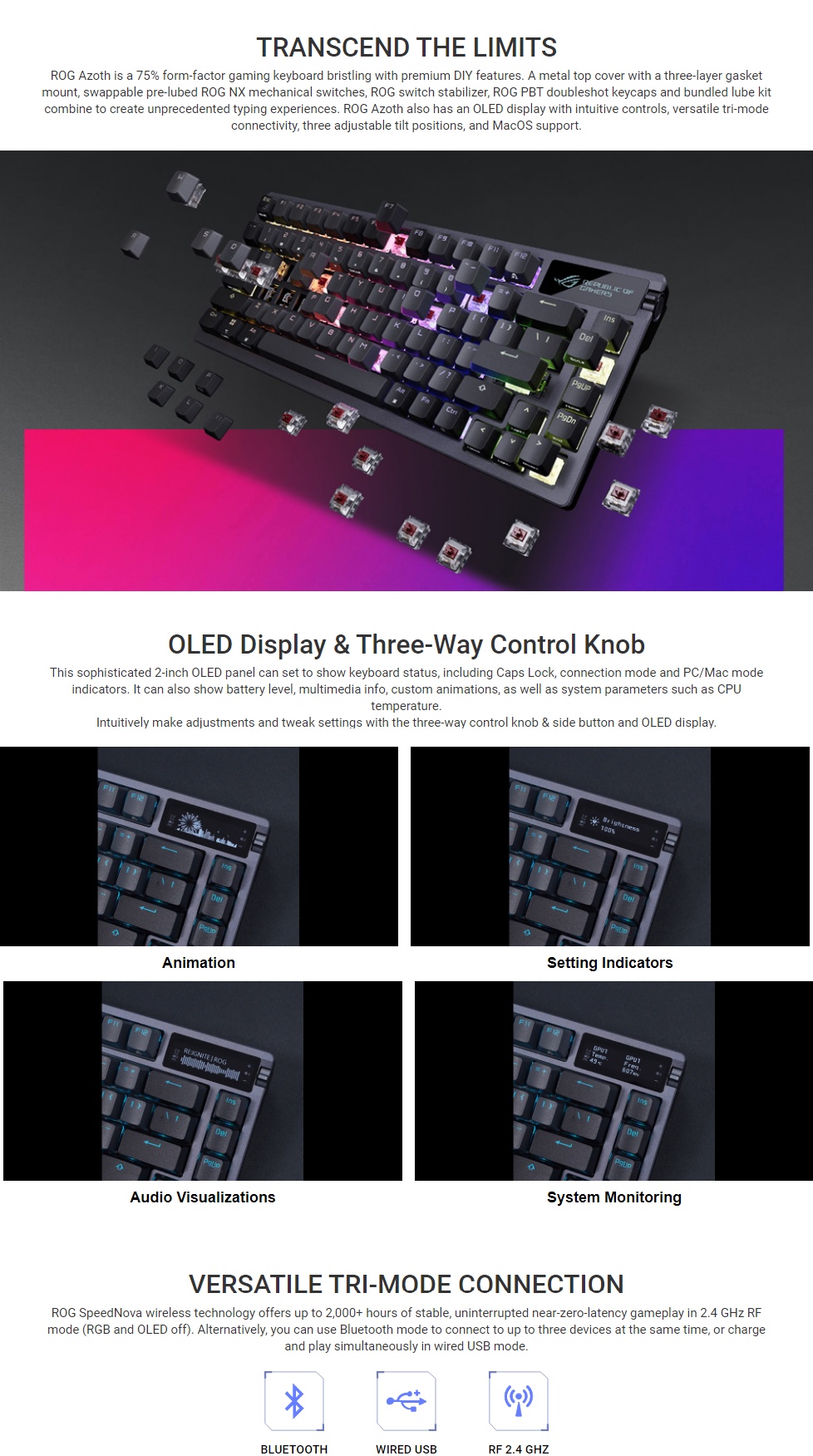 Asus ROG Azoth M701 NX Switch Tri-Mode Connection OLED Display Wireless ...