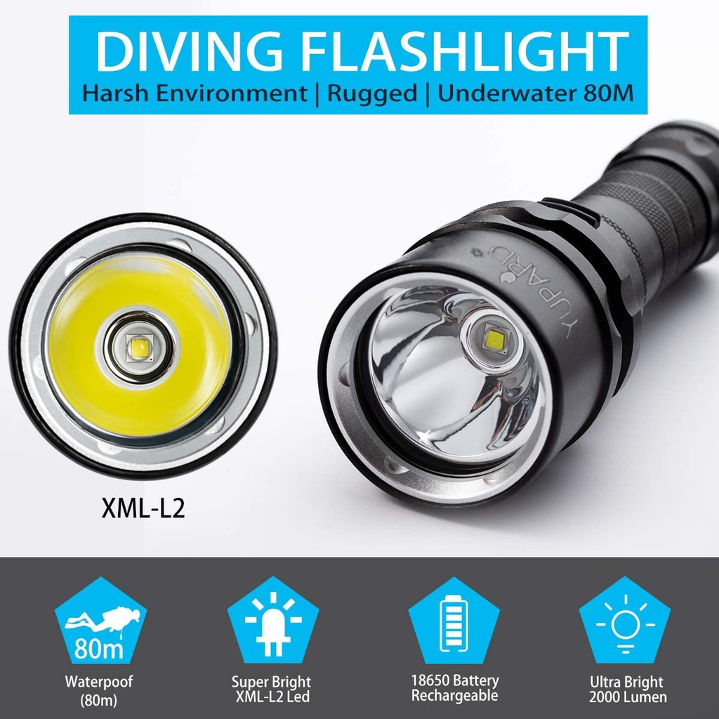 YUPARD Scuba Diving Flashlight Waterproof Underwater Xm L2 Led Ultra ...