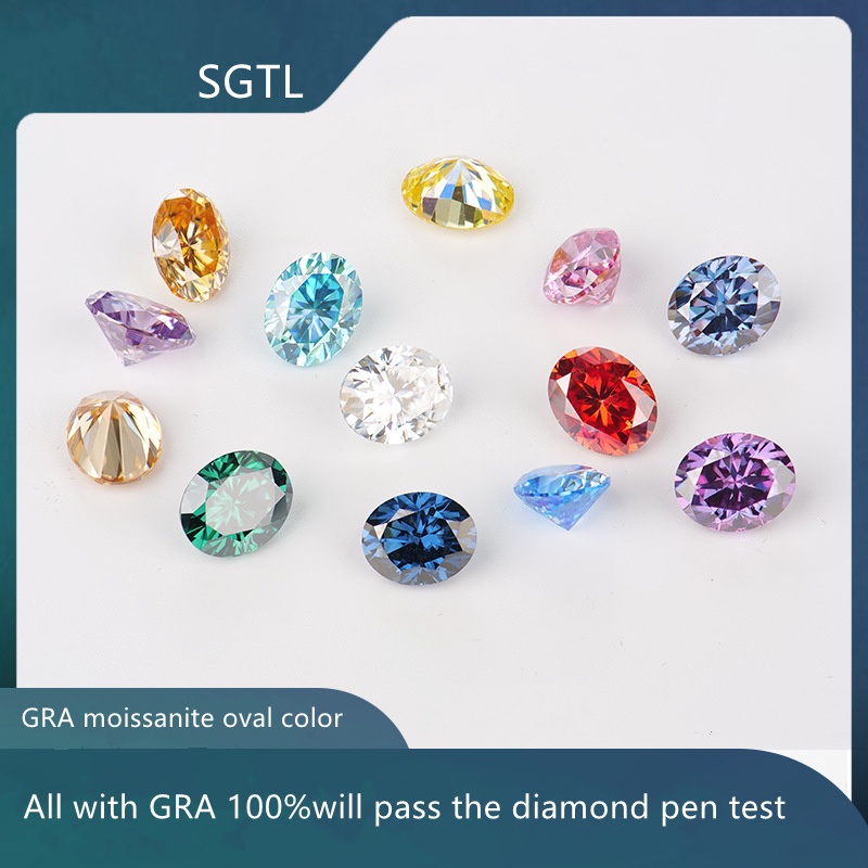 GRA Moissanite oval Colored loose stone, jewelry matching stone They ...