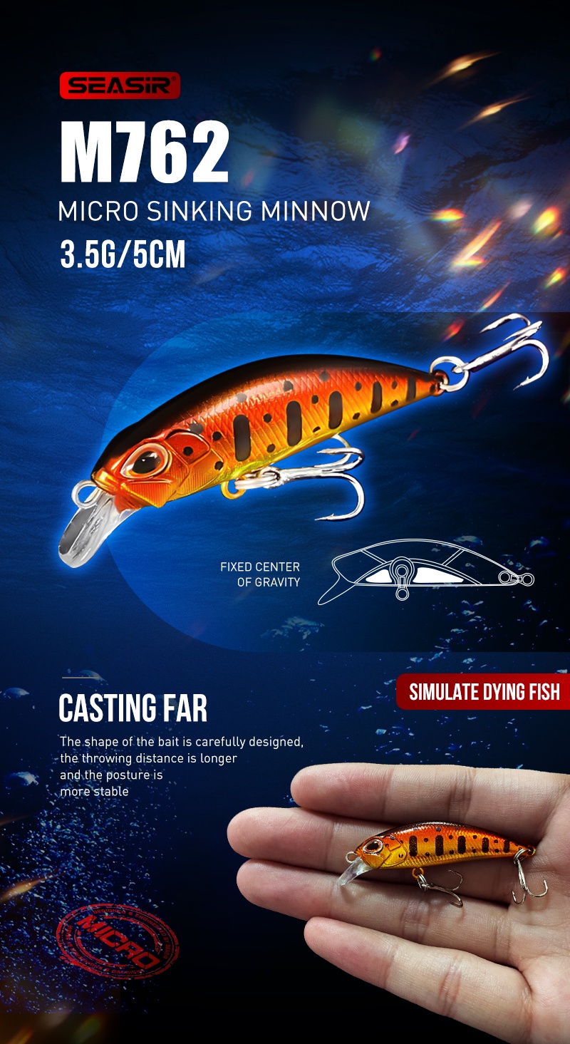 SEASIR Micro Sinking Minnow baubles Fishing lure 3.5g Meteor 5cm Long ...
