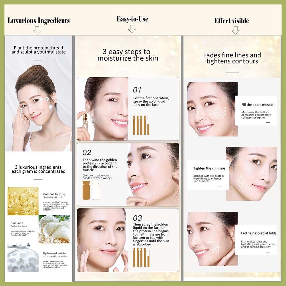 HIH Gold Protein Peptide Kit Collagen Soluble Protein Thread 24k Golden ...