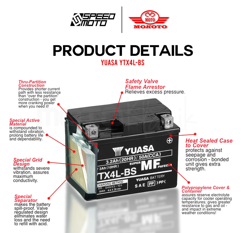ORIGINAL YUASA BATTERY YTX4L-BS MOTORCYCLE BATTERY (MF4L-B) | Shopee ...