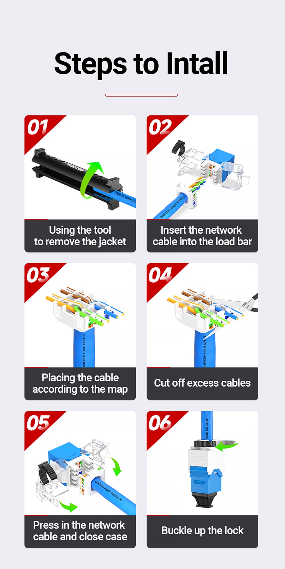 AMPCOM CAT7A CAT7 CAT6A CAT6 RJ45 Keystone Jack, Ratchet Lock STP ...