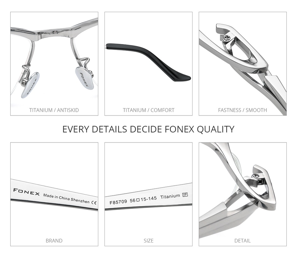FONEX Titanium Glasses Frame Men New Semi Rimless Square Eyeglasses ...