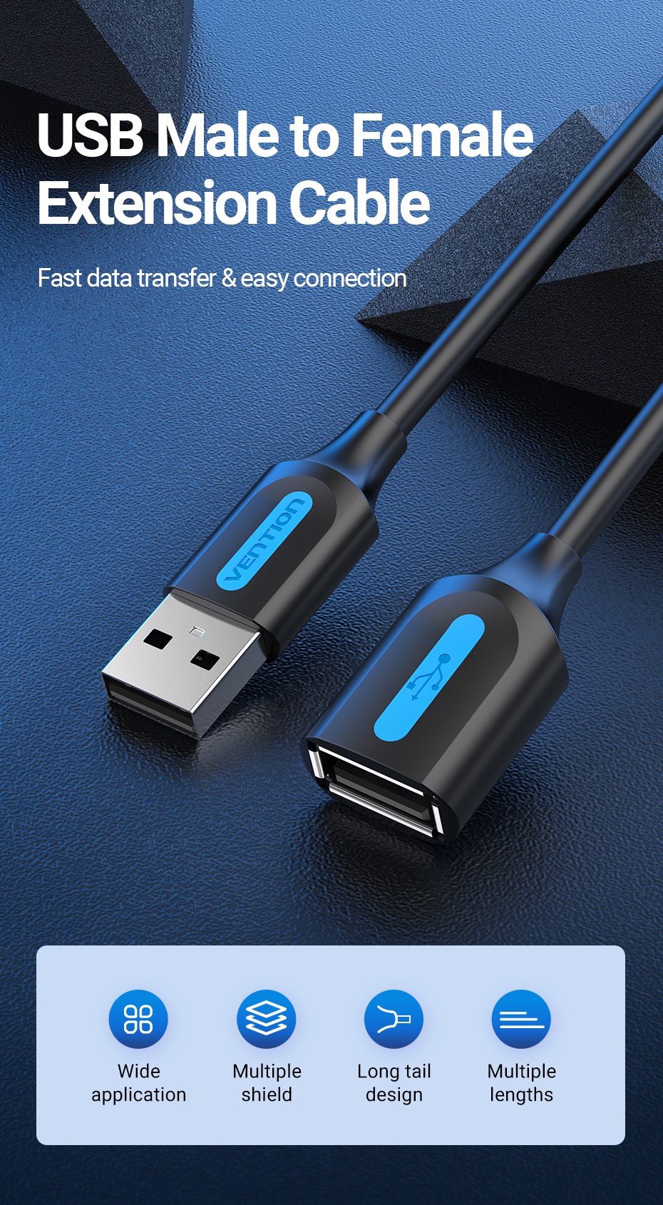 Vention USB 3.0/2.0 Extension Cable 5Gbps for Hard Drive TV Xbox Laptop ...