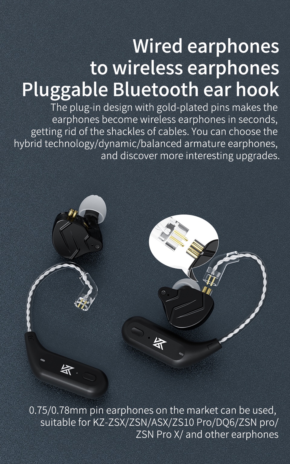 KZ AZ09 Bluetooth Ear Hook 0.75 Wireless Upgrade Bluetooth compatible 5 ...
