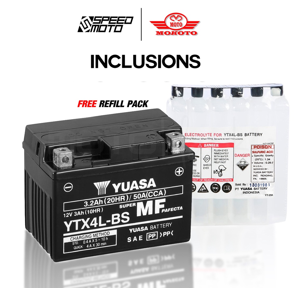 ORIGINAL YUASA BATTERY YTX4L-BS MOTORCYCLE BATTERY (MF4L-B) | Shopee ...