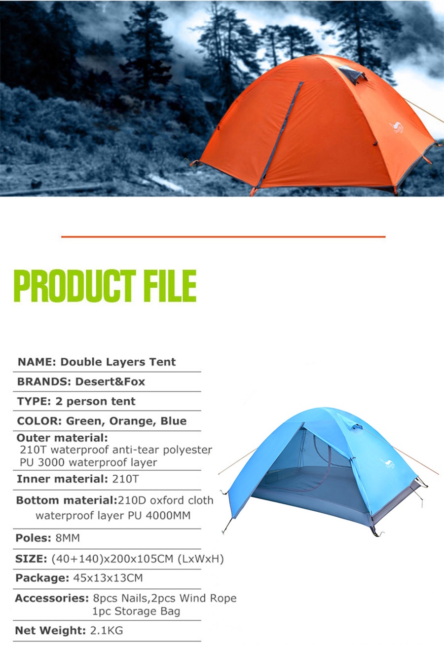 Desert fox 2 person Camping Tent 2 layer 4 Seasons Waterproof ...
