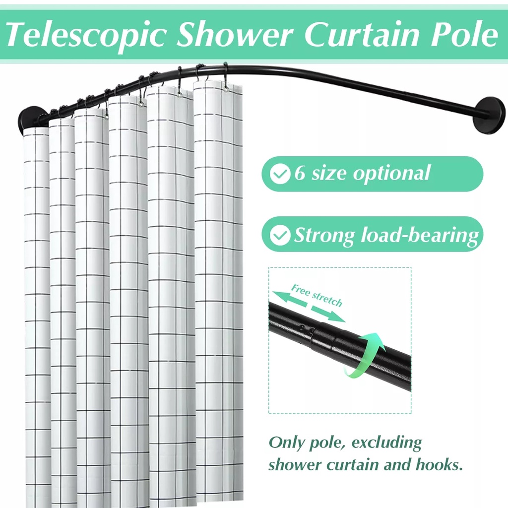 L Shape Adjustable Stainless Steel Shower Curtain Rod Pole 90-130cm ...