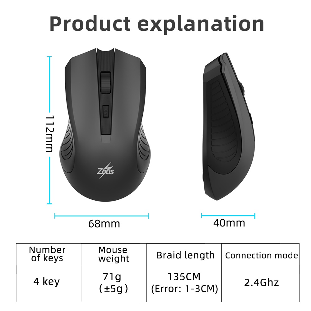 Zeus M220 Wireless Gaming Mouse / Office Mouse With Nano Receiver And A ...