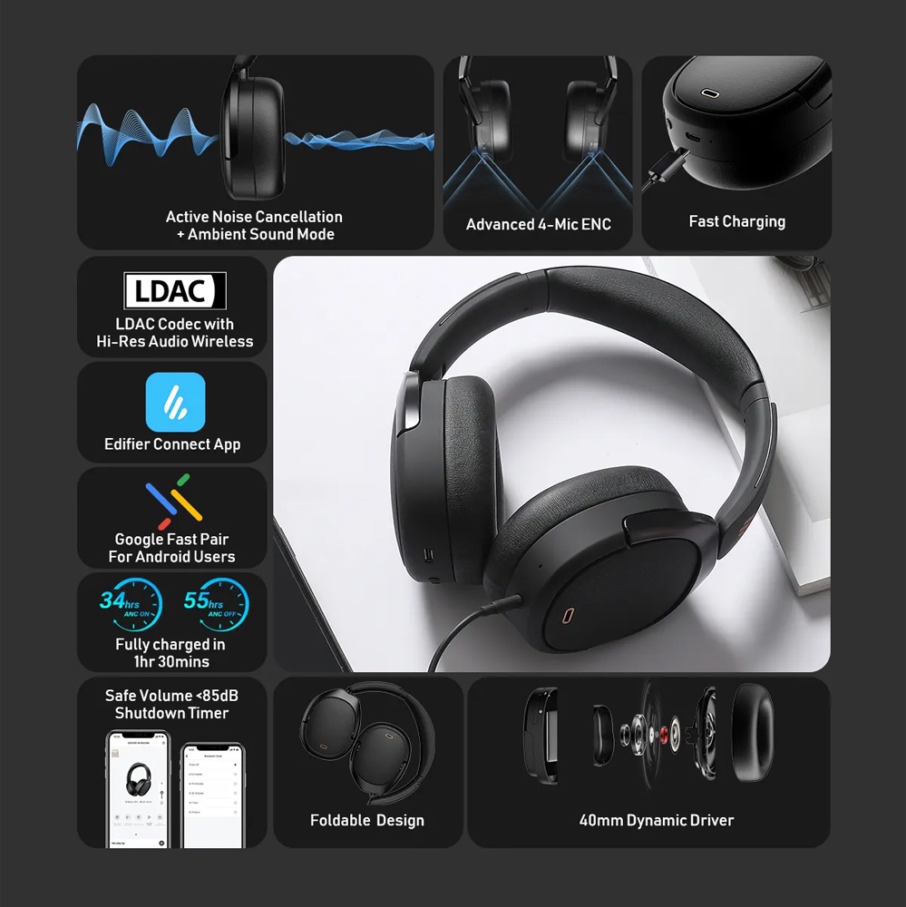 Edifier Wh950nb New Version Anc Hi-Res Wireless Bluetooth Headphones ...