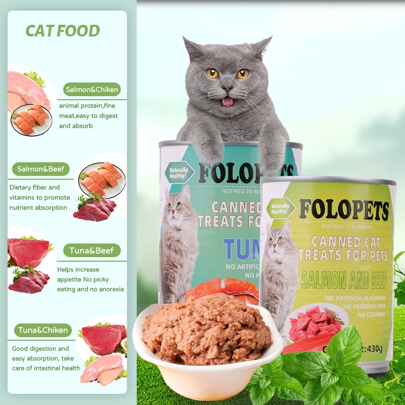 FOLOPETS Wet Cat Food In Can 100g/430g Pure Natural Organic Cat Can ...