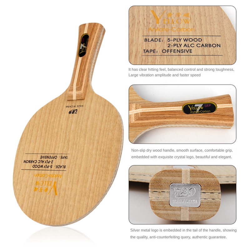 Original Friendship 729 ALC Carbon Table Tennis Blade Black/ Yellow/ Blue Arylate Carbon ...