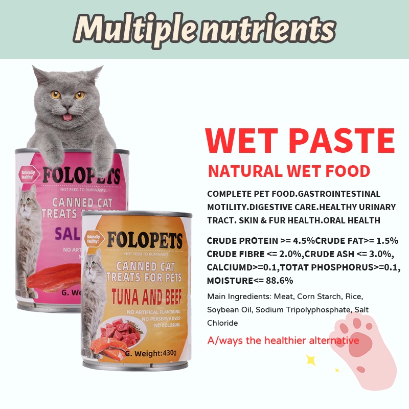 FOLOPETS Wet Cat Food In Can 100g/430g Pure Natural Organic Cat Can ...
