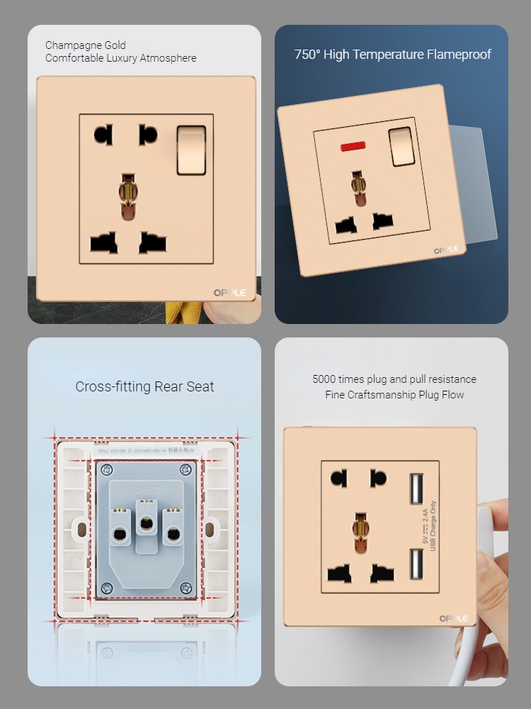 OPPLE 1 Way Universal Square Switched Socket 1 Gang 2 Gang 4 Gang with ...