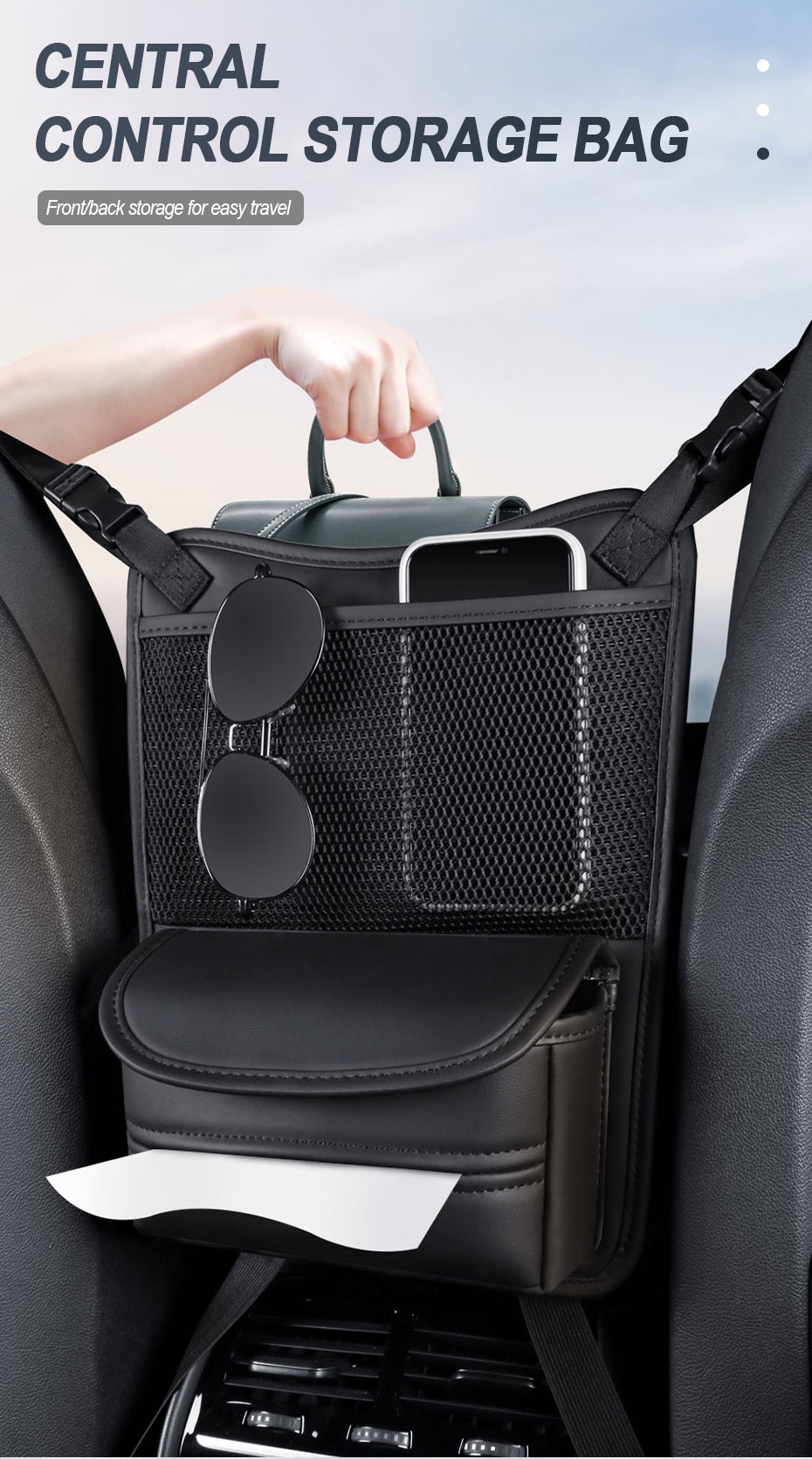 SEAMETAL Multifunction Car Storage Bag Leather Double-Sided Tissue Box ...