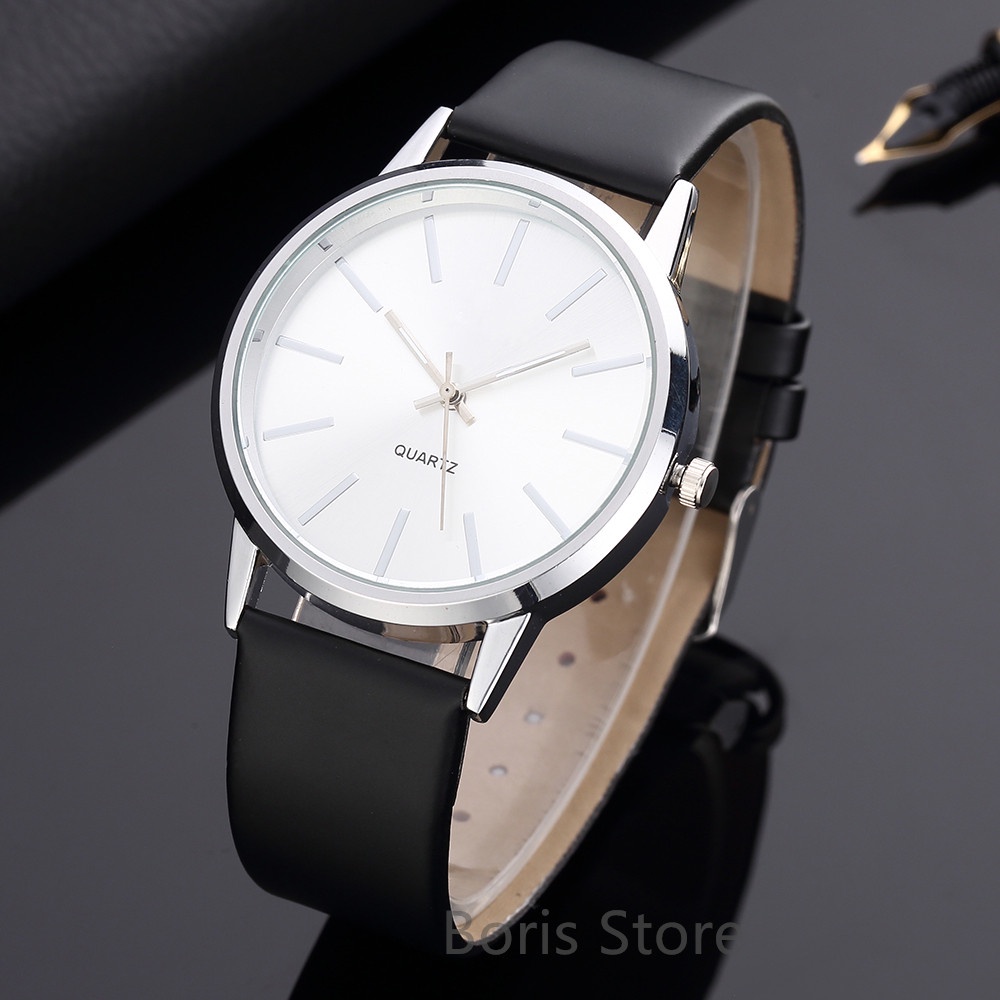 Fashion Casual Business Relo Black Leather Watch for Men Woman Quartz ...