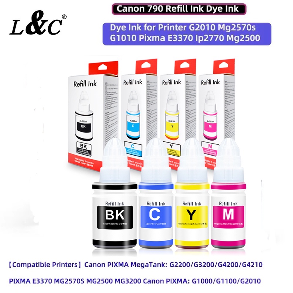 L&C Refill 790 Ink 1PC Dye Ink For Canon Printer Pixma E3370 Mg2570S ...